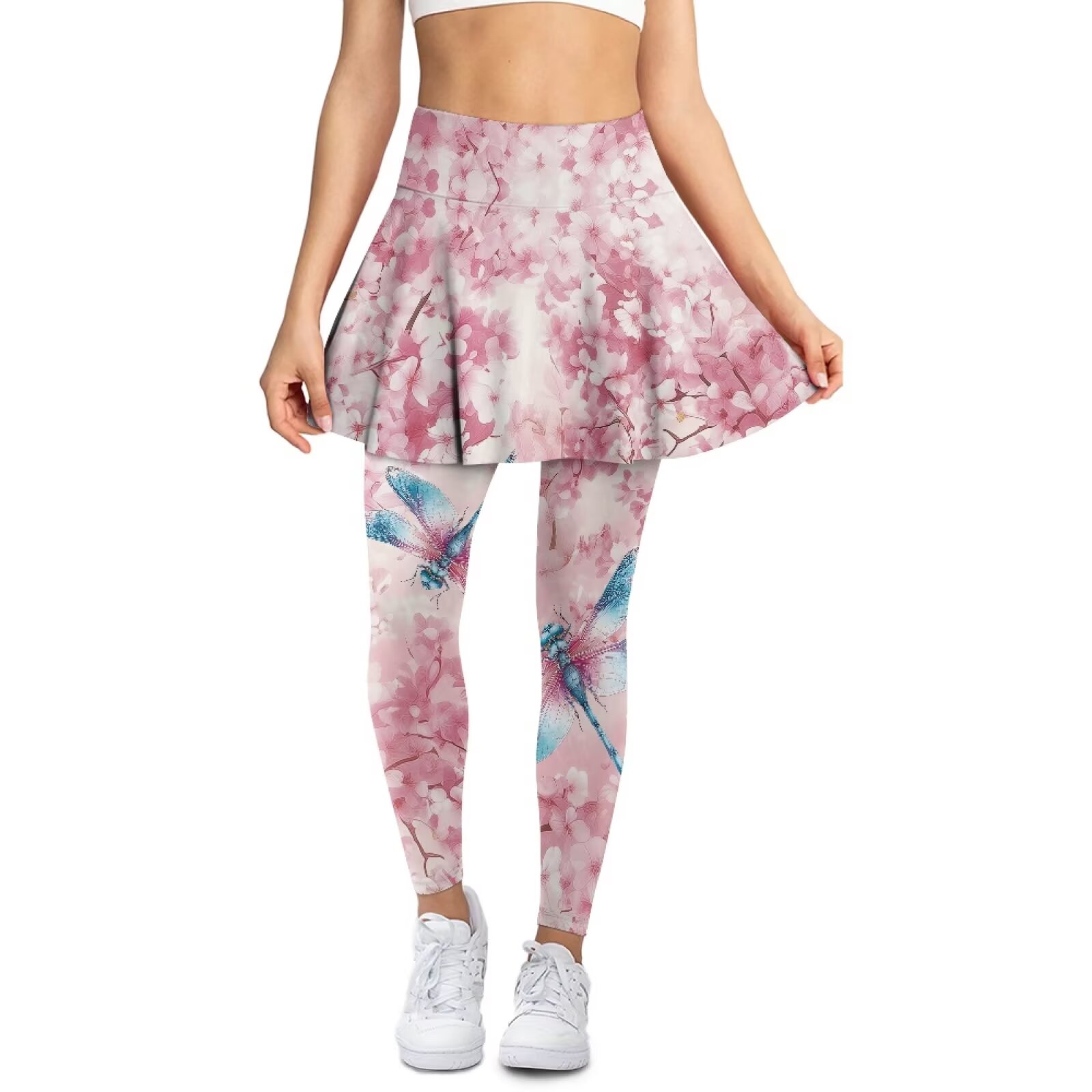 FUIALDOLG Cherry Blossom Dragonfly Athletic Skirt with Leggings for ...