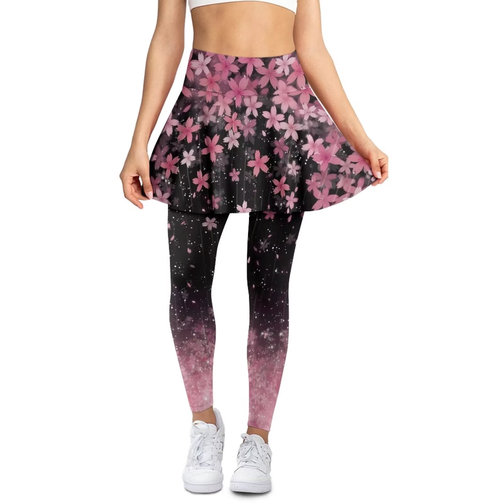 FUIALDOLG Cherry Blossom Floral Skirt with Leggings Women's Full Length ...