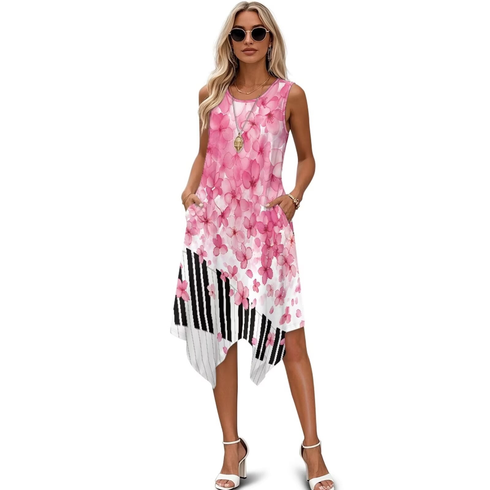 FUIALDOLG Cherry Blossom Music Notes Dresses for Women Lady Floral ...