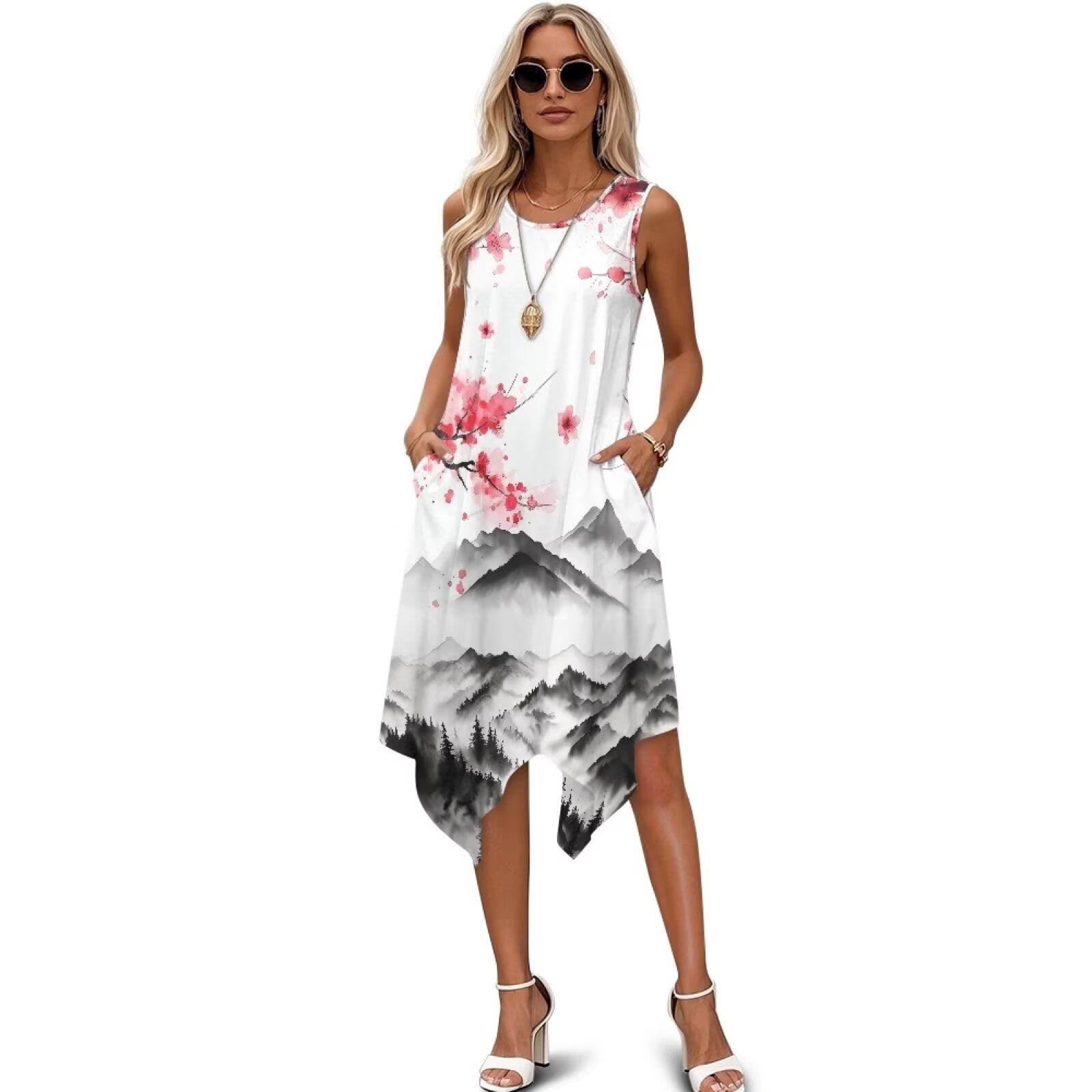FUIALDOLG Chinese Style Landscape Painting Dress for Women Lady Summer ...