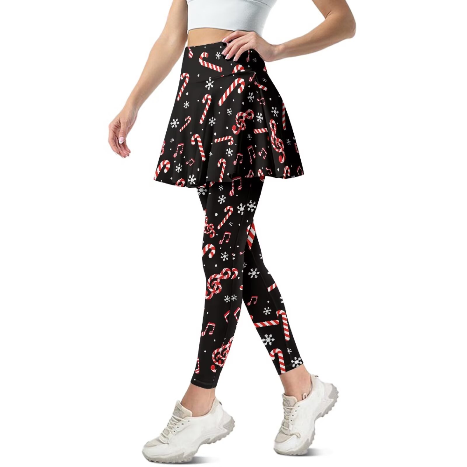FUIALDOLG Christmas Candy Cane Leggings with Skirt Women's Skirted ...