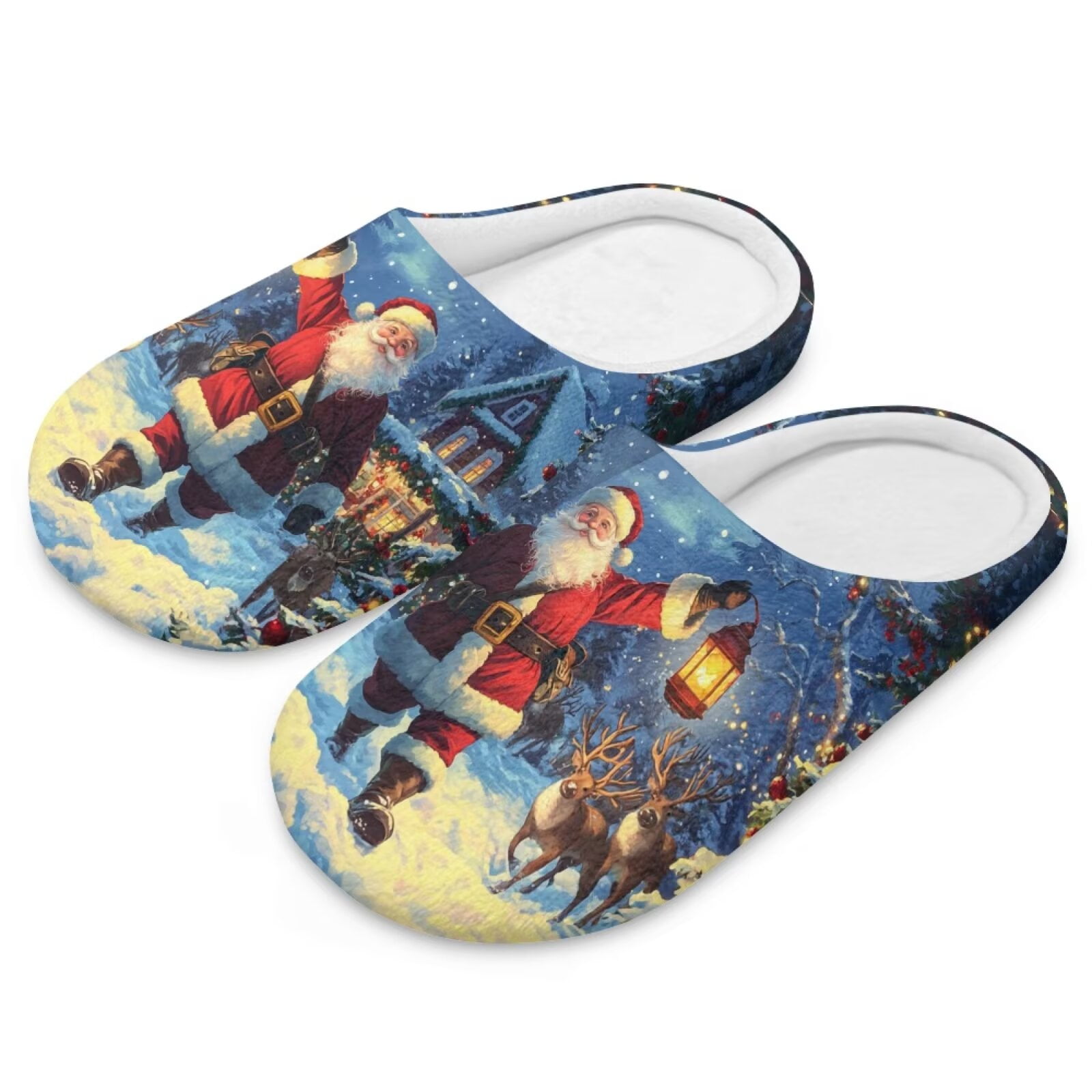 FUIALDOLG Christmas Santa Claus Print Closed Toe House Slippers for ...