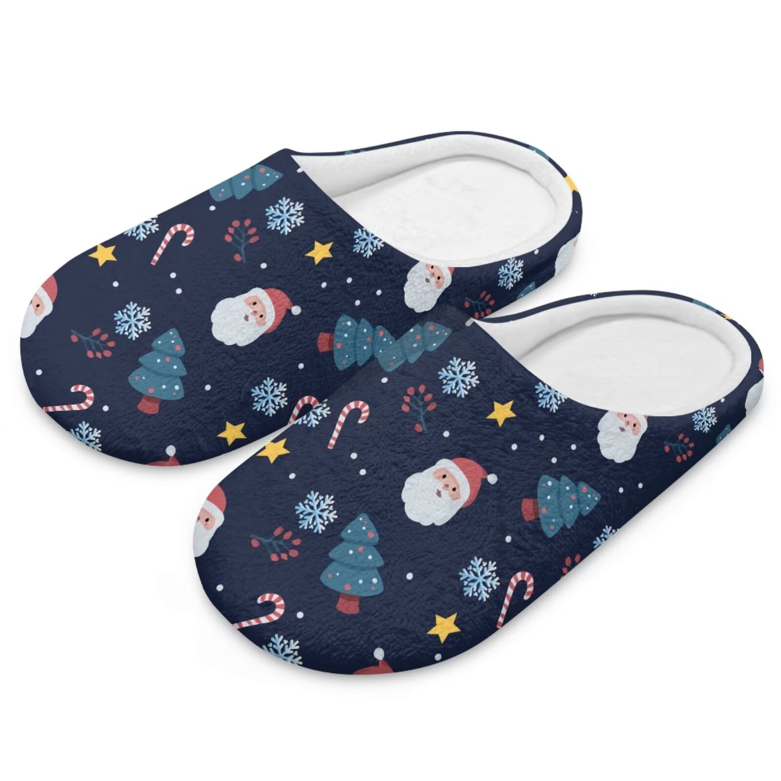 FUIALDOLG Christmas Tree Santa Print Indoor Slippers for Women ...
