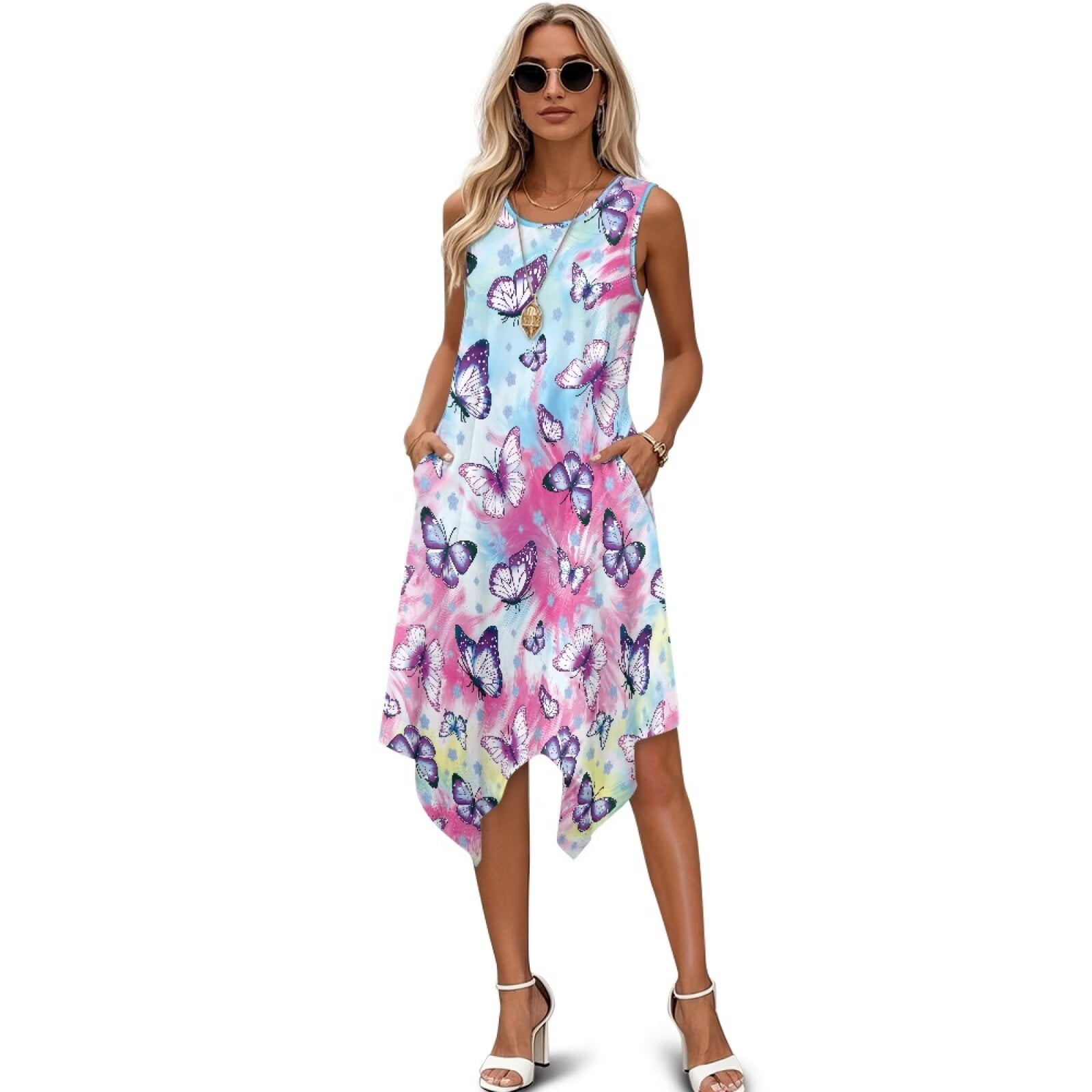 FUIALDOLG Colorful Tie Dye Dress for Women Lady Casual Handkerchief ...