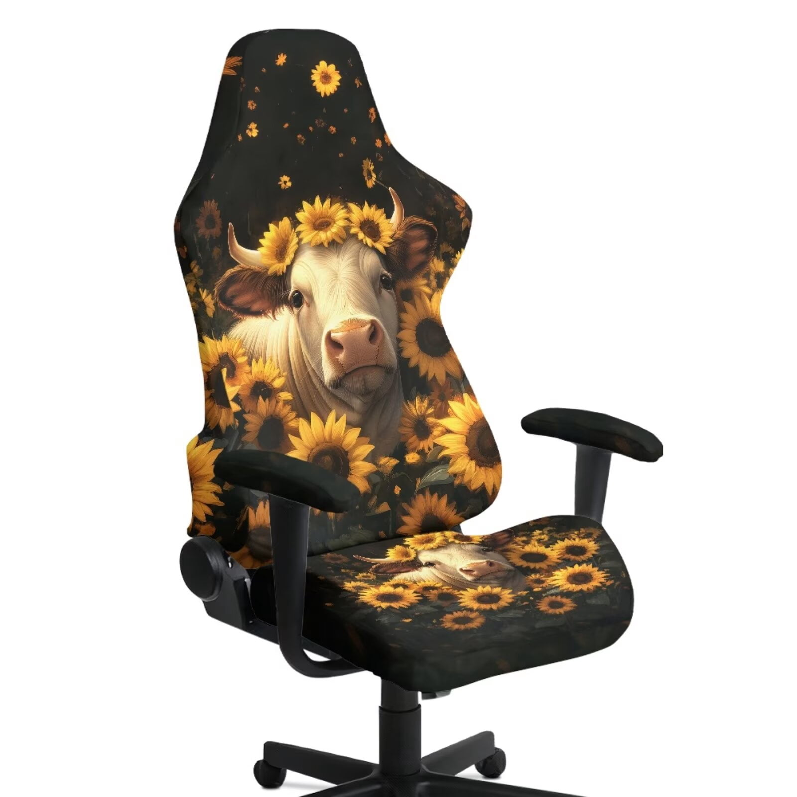 FUIALDOLG Cow and Sunflower Gaming Chair Covers with Armrest Cover Pet ...
