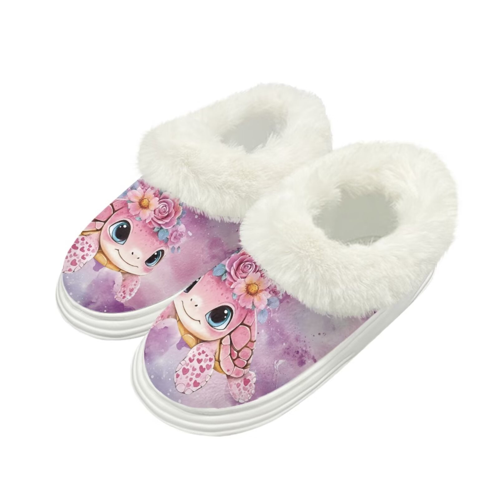 FUIALDOLG Cute Pink Turtle Print Women's House Slippers Platform Thick ...