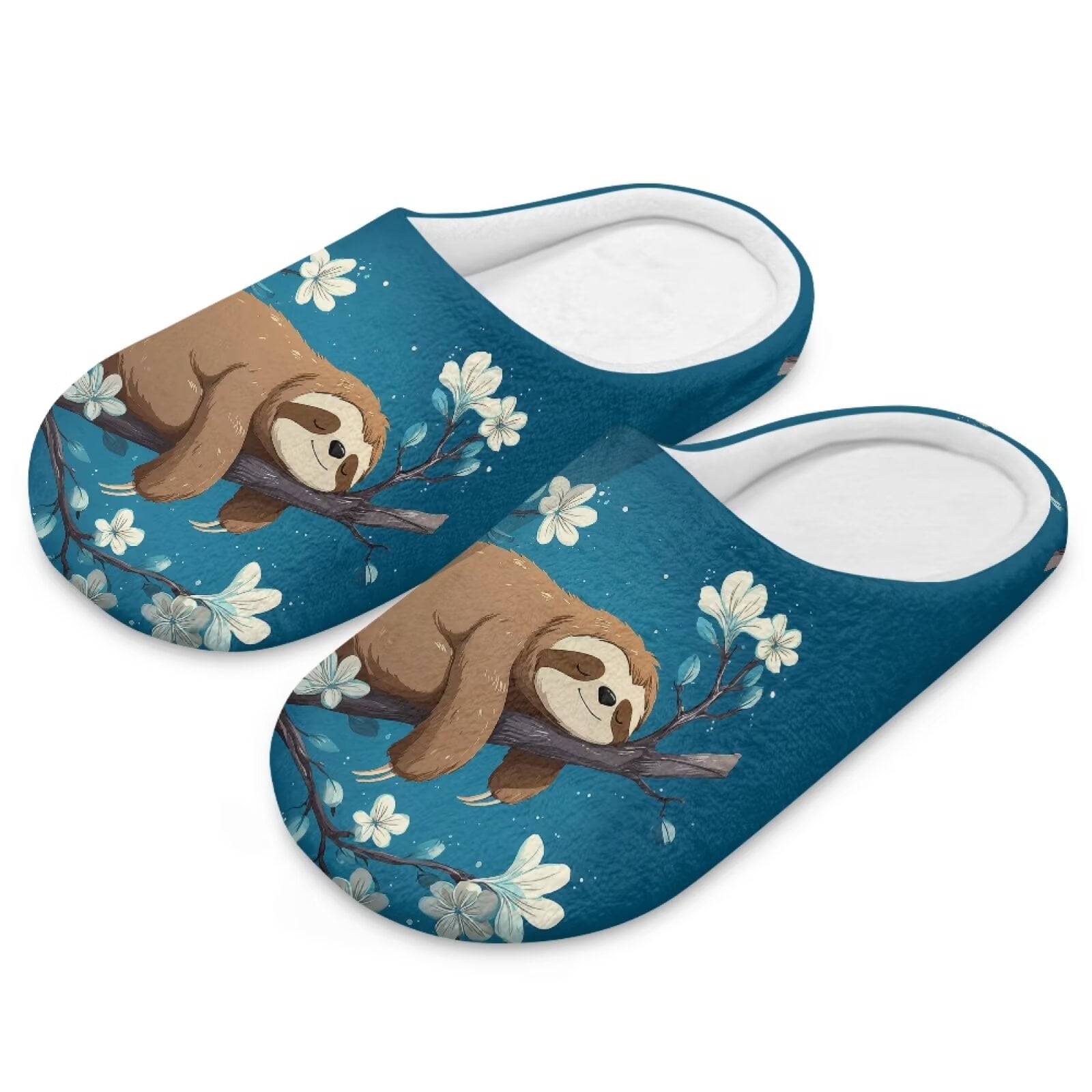 FUIALDOLG Cute Sloth Floral Print Closed Toe House Slippers for Woman ...