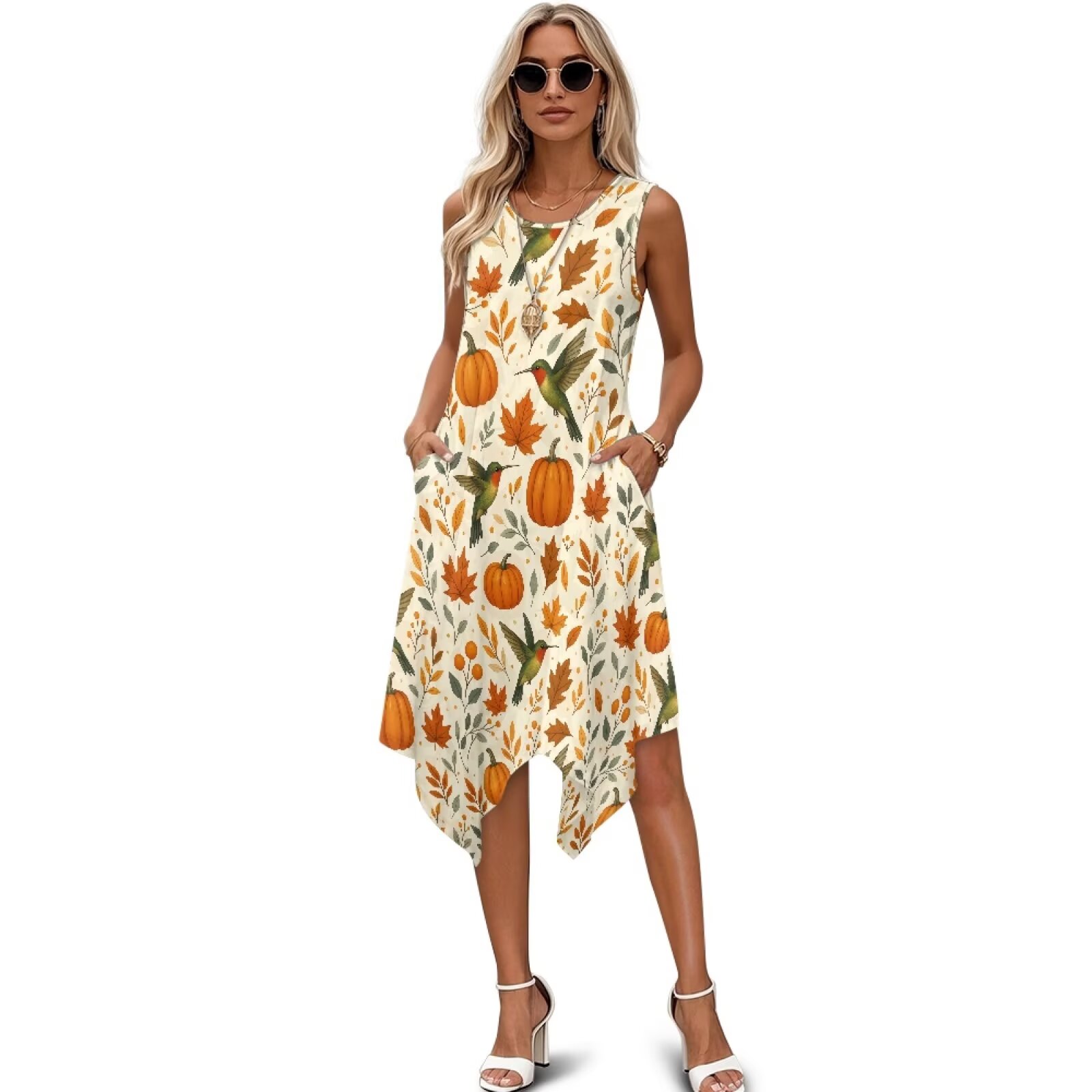 FUIALDOLG Fall Maple Leaf Summer Dress for Women Lady Pumpkin ...