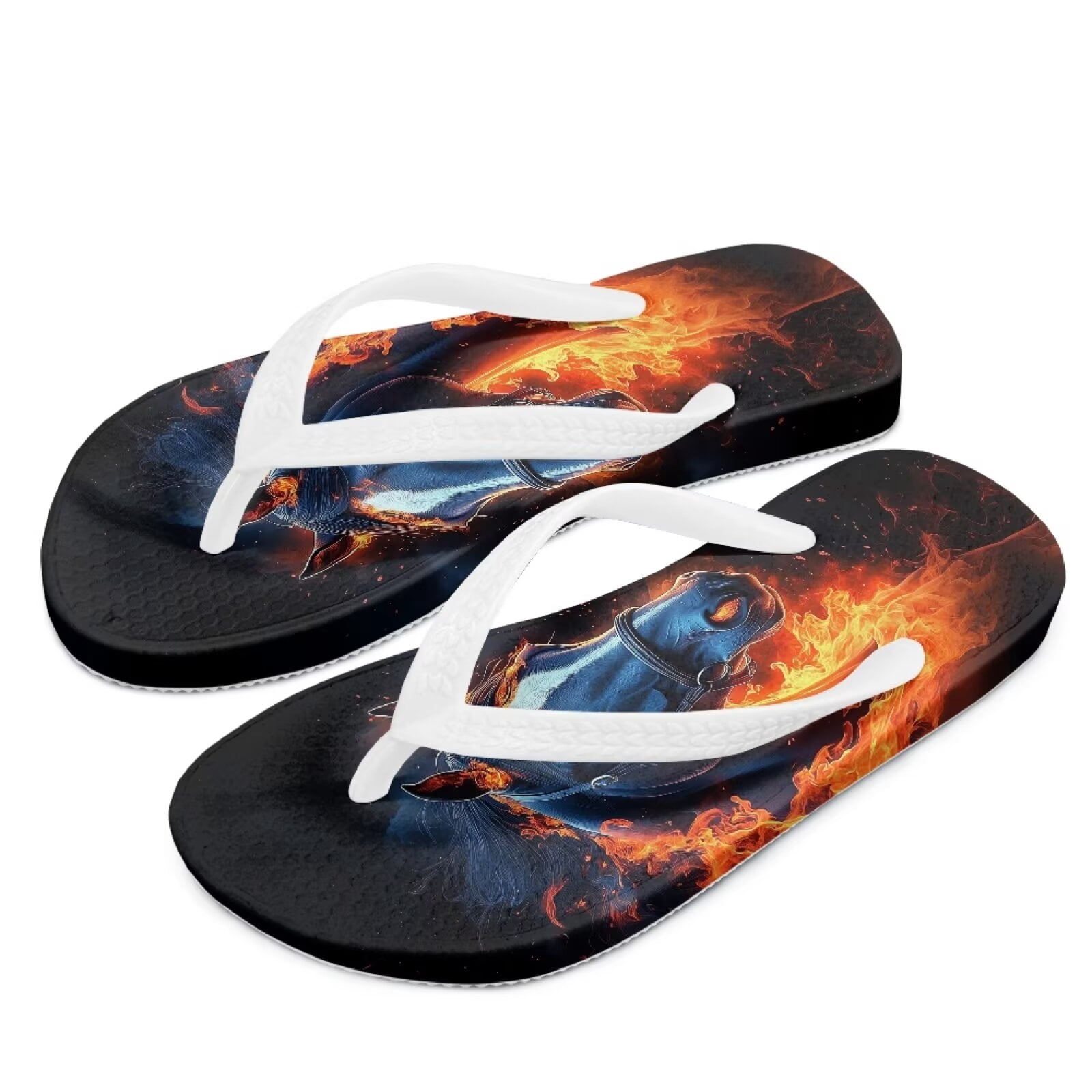FUIALDOLG Flame Horse Print Flip Flop Sandal Water Shoes - Beach Slides ...