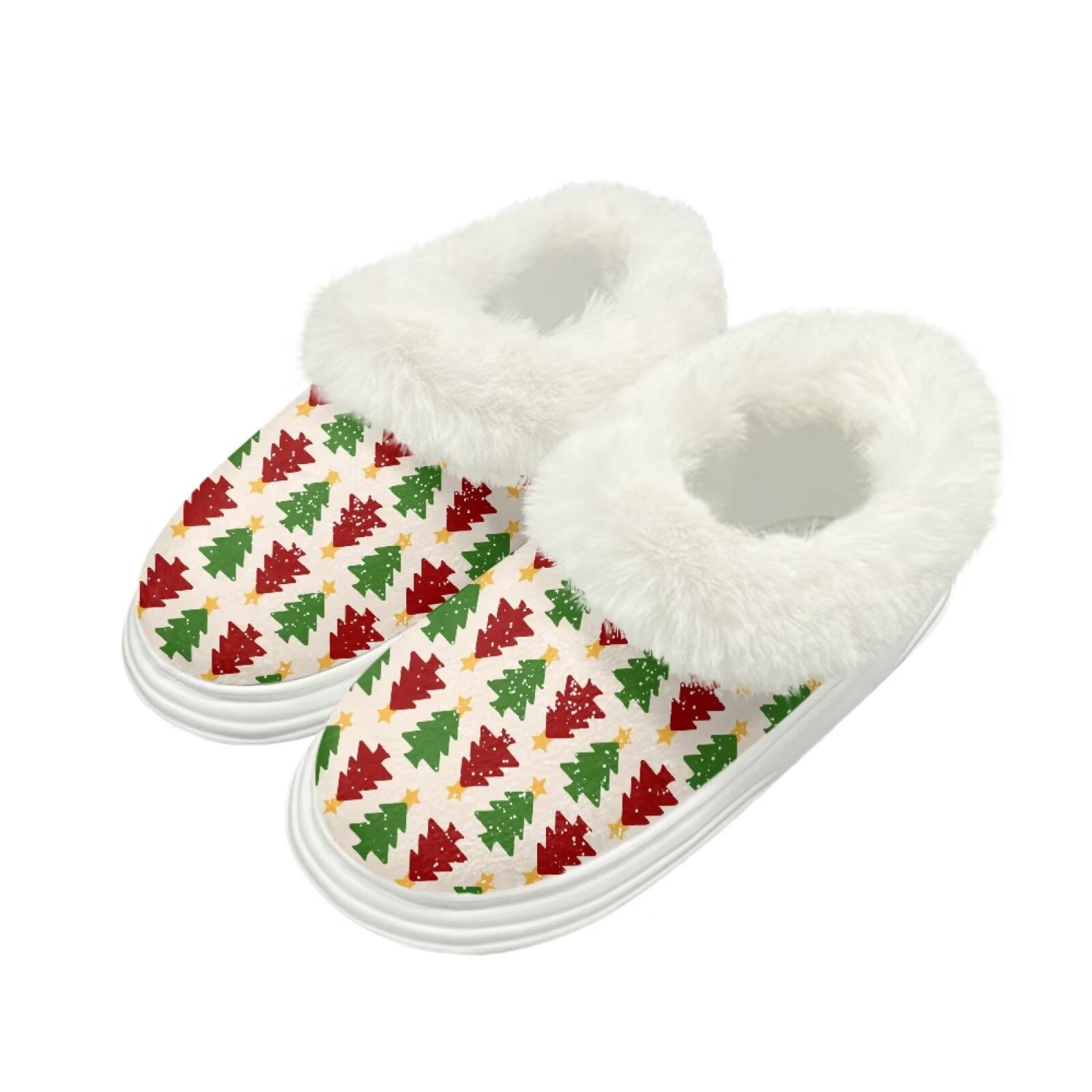 FUIALDOLG Fuzzy Platform Slippers for Women with Christmas Trees Print ...