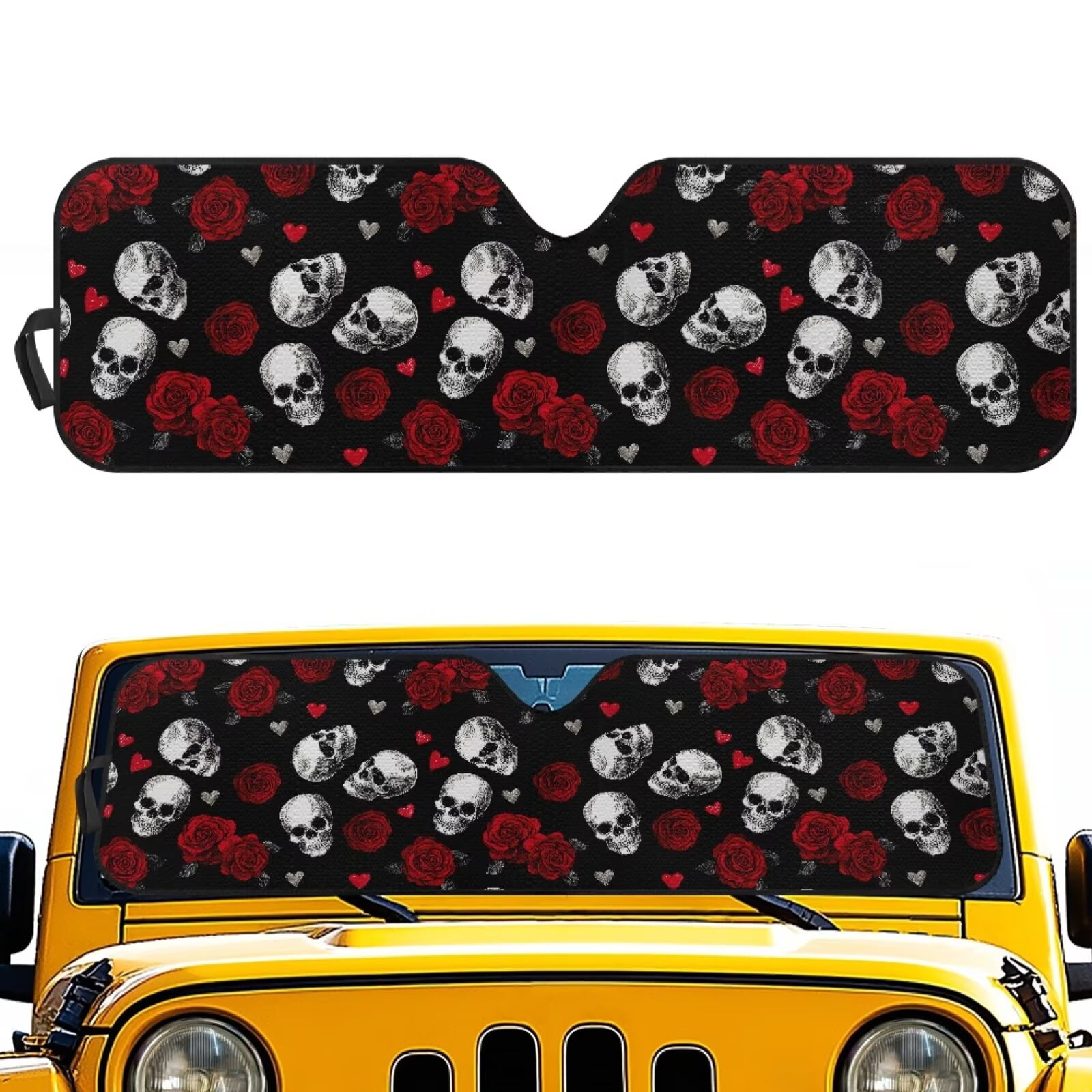 FUIALDOLG Goth Skull Rose Windshield Sun Shade for Car Off-road Vehicle ...