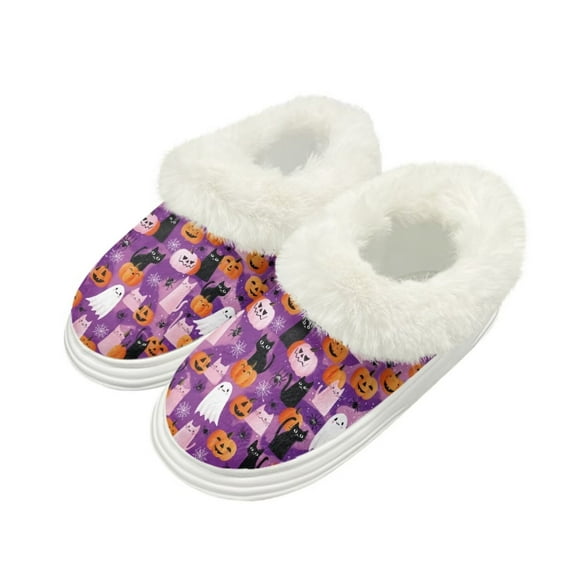 FUIALDOLG Halloween Slippers for Women Indoor Black Cat Pumpkin Pirnt ...
