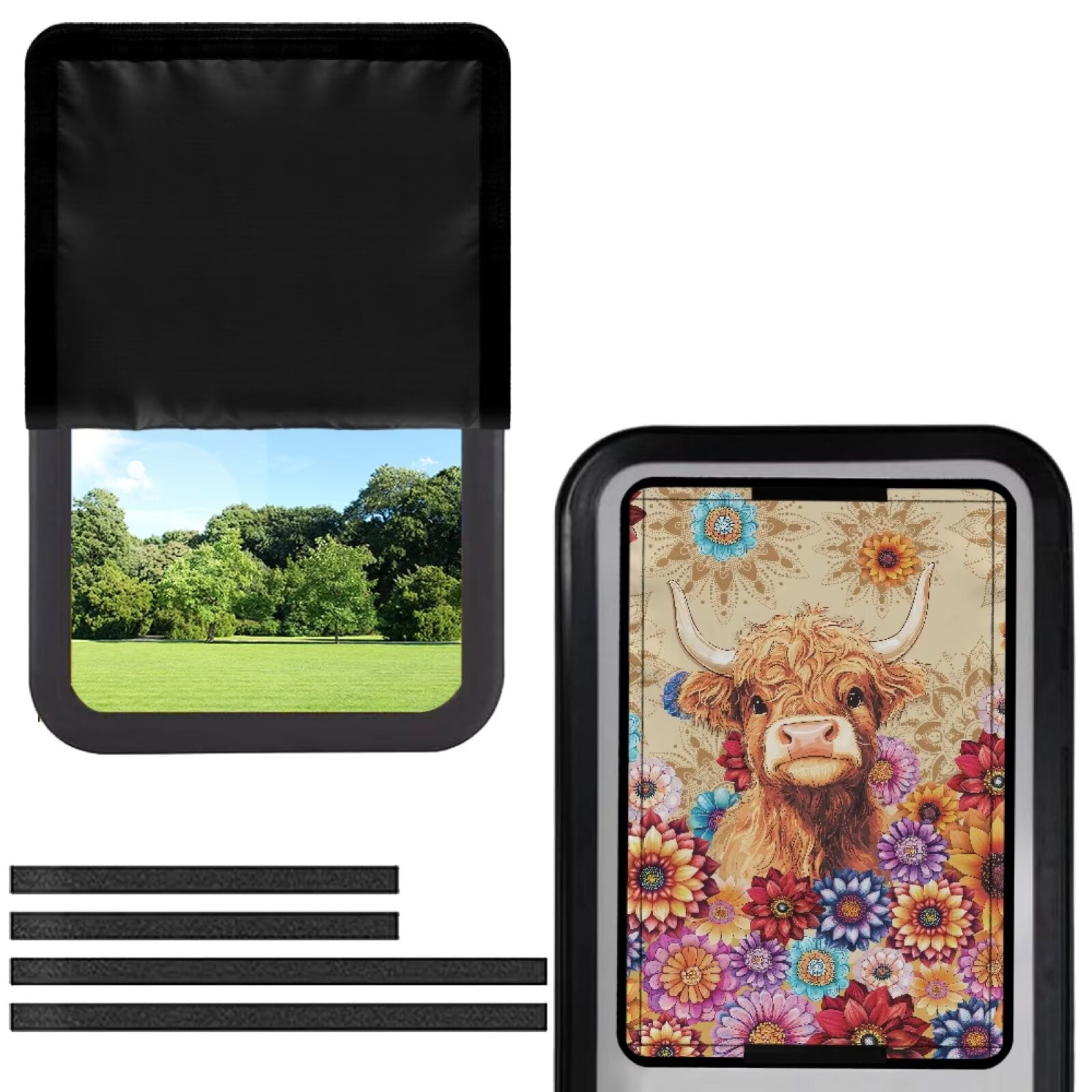 FUIALDOLG Highland Cow RV Door Window Shade with Hook and Loop Fastener ...