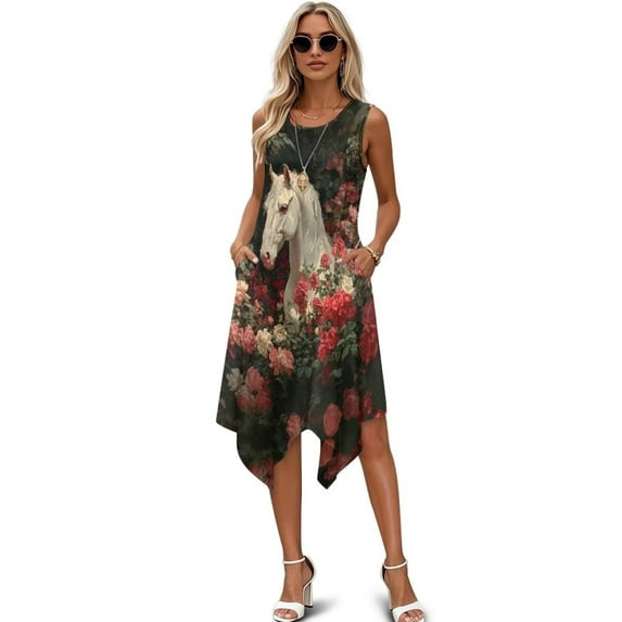 FUIALDOLG Horse Animal Dress for Women Summer Sleeveless Swing Tank ...