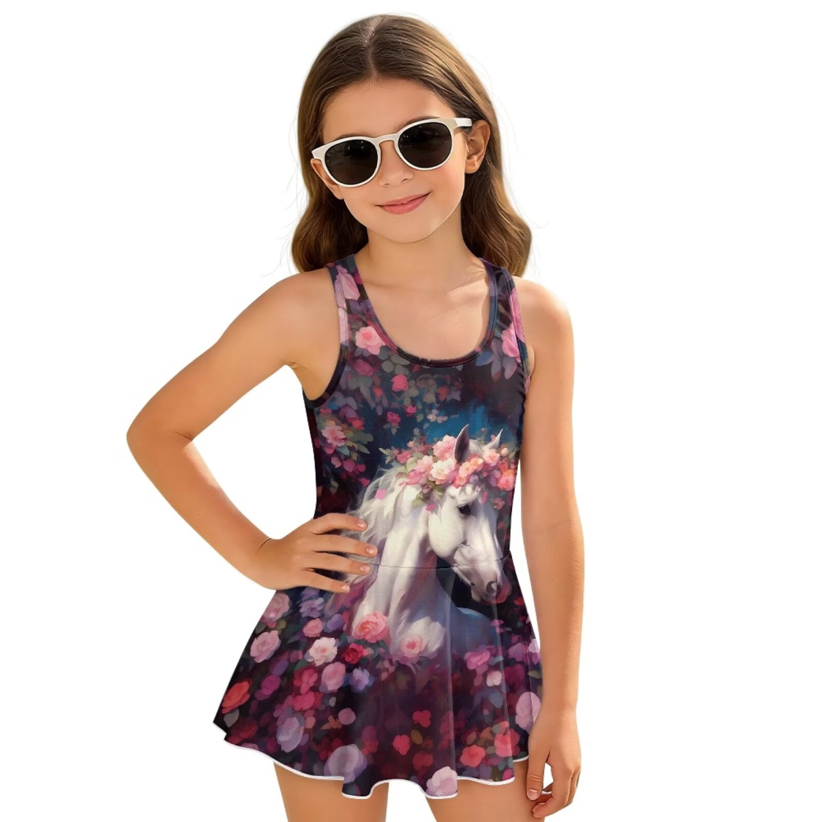 FUIALDOLG Horse Print Swimwear with Skirted Little Girl One-piece ...