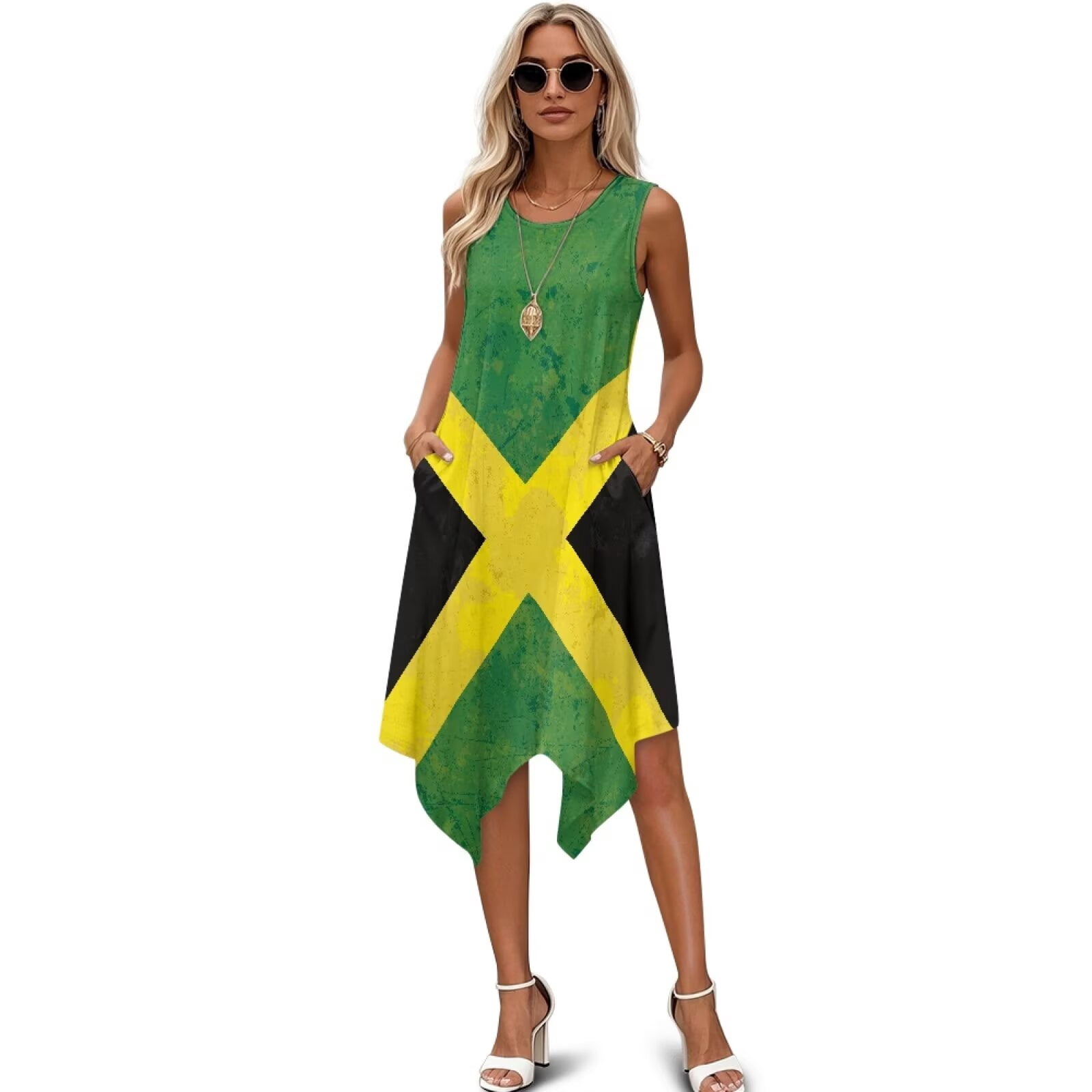 FUIALDOLG Jamaica Flag Dress for Women Lady Summer Handkerchief Hem ...