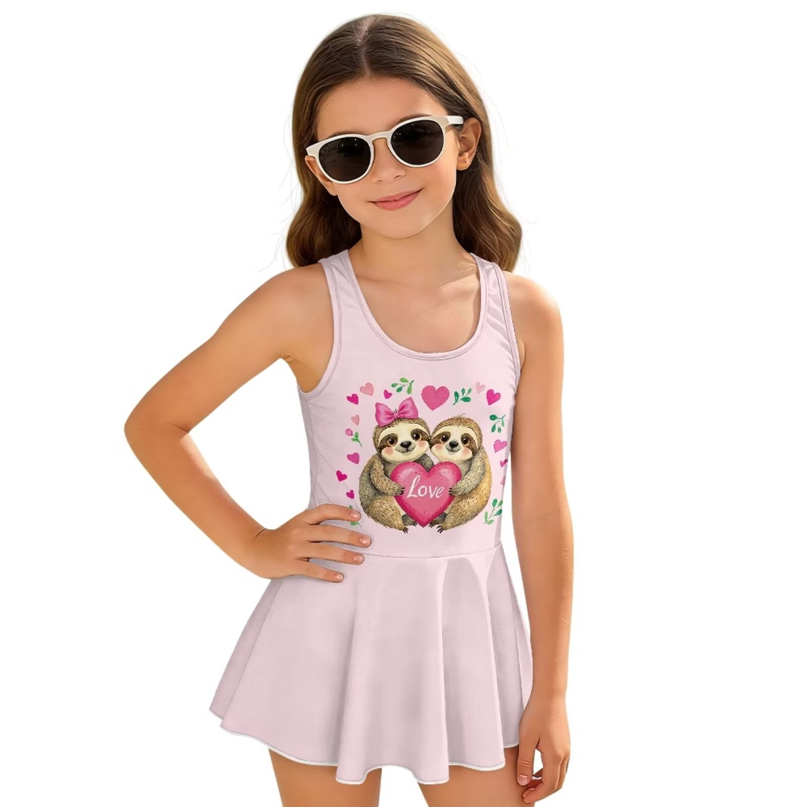 FUIALDOLG Kids One Piece Bathing Suit Cute Sloth Swimsuit with Skirt ...