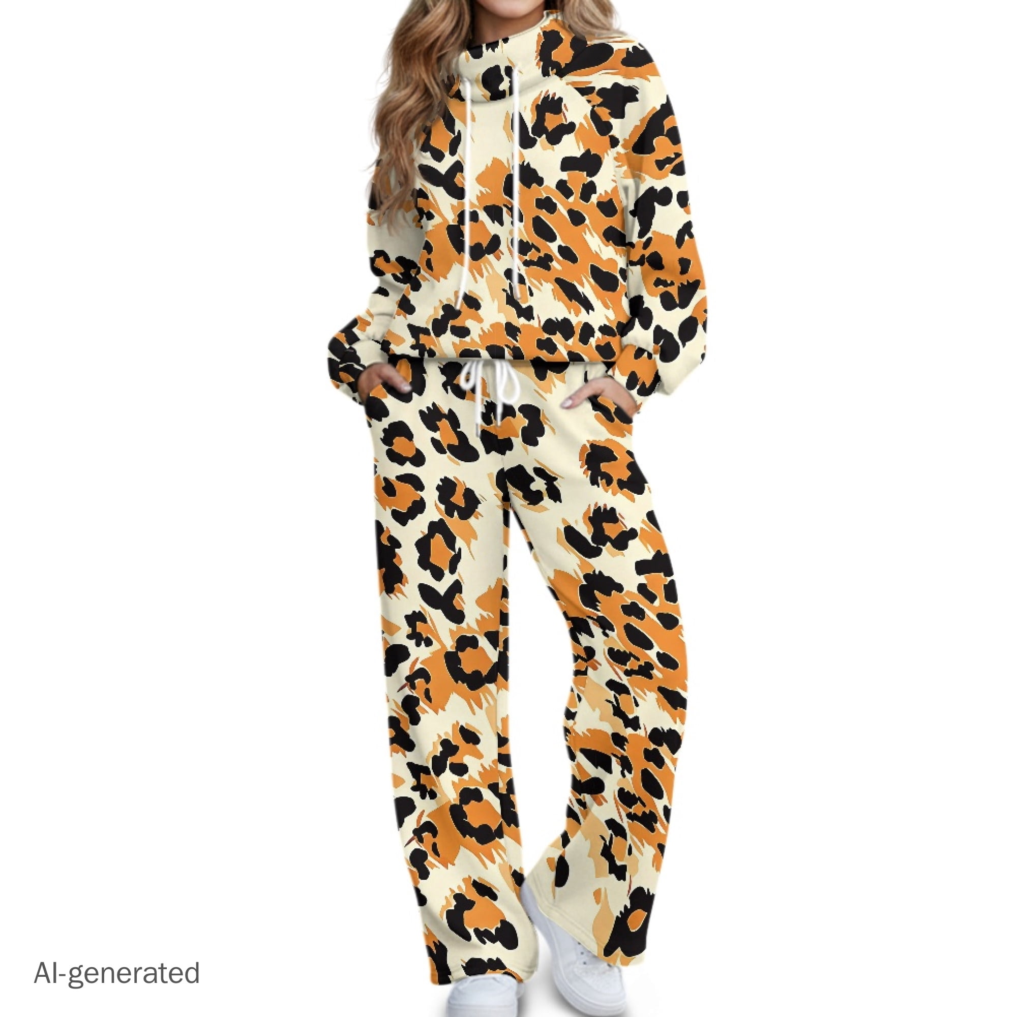 FUIALDOLG Leopard Print Pattern Wind Lock Two Piece Lounge Sets for ...