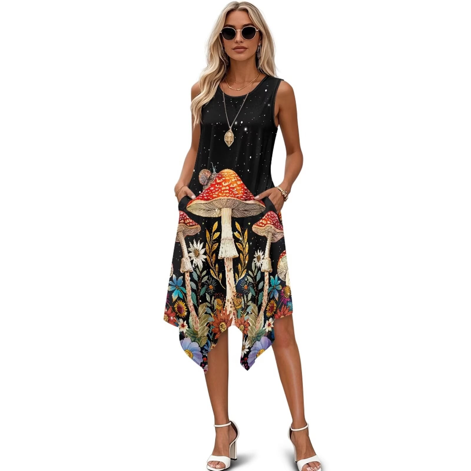 FUIALDOLG Mushroom Dress for Women Lady Summer Crew Neck Sleeveless ...