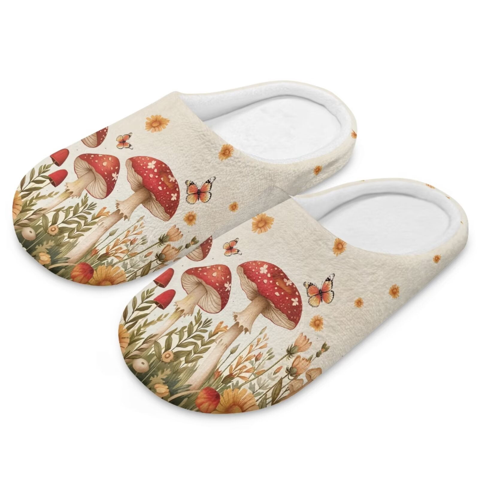 FUIALDOLG Mushroom Floral Butterfly Print Slippers for Women Japanese ...