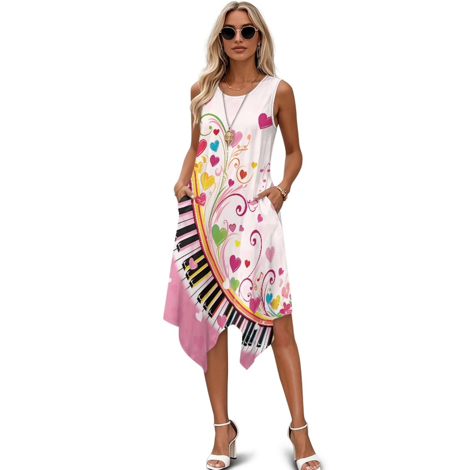 FUIALDOLG Music Note Dress for Women Lady Summer Handkerchief Hem Dress ...