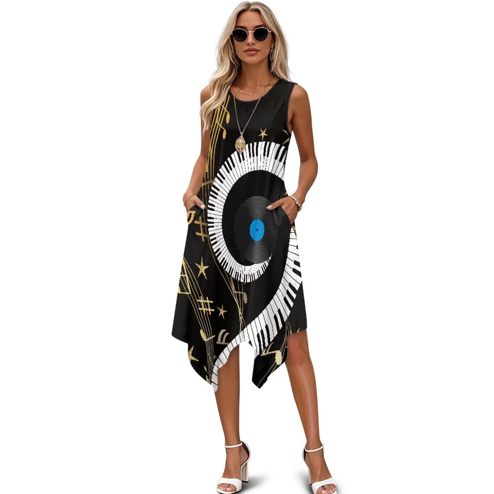 FUIALDOLG Musical Notes Dress Womens Summer Sleeveless Dress Loose Fit ...
