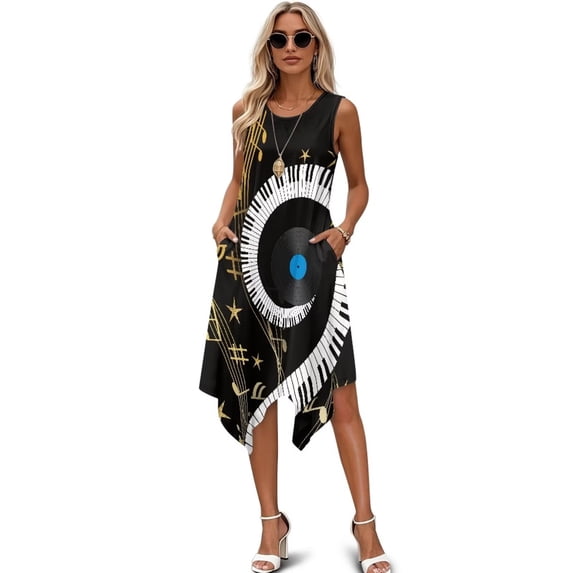 FUIALDOLG Musical Notes Dress Womens Summer Sleeveless Dress Loose Fit ...
