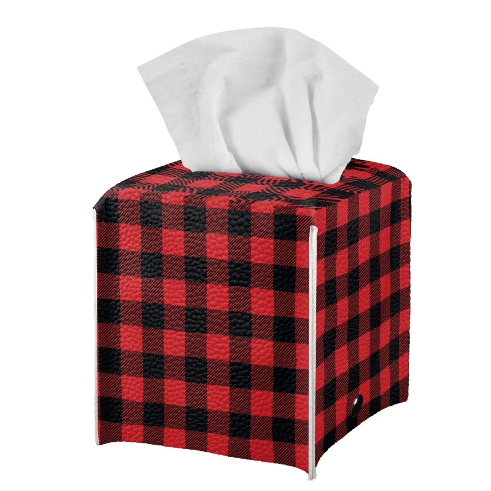 FUIALDOLG PU Leather Square Tissue Box Cover - Red Buffalo Plaid Tissue ...