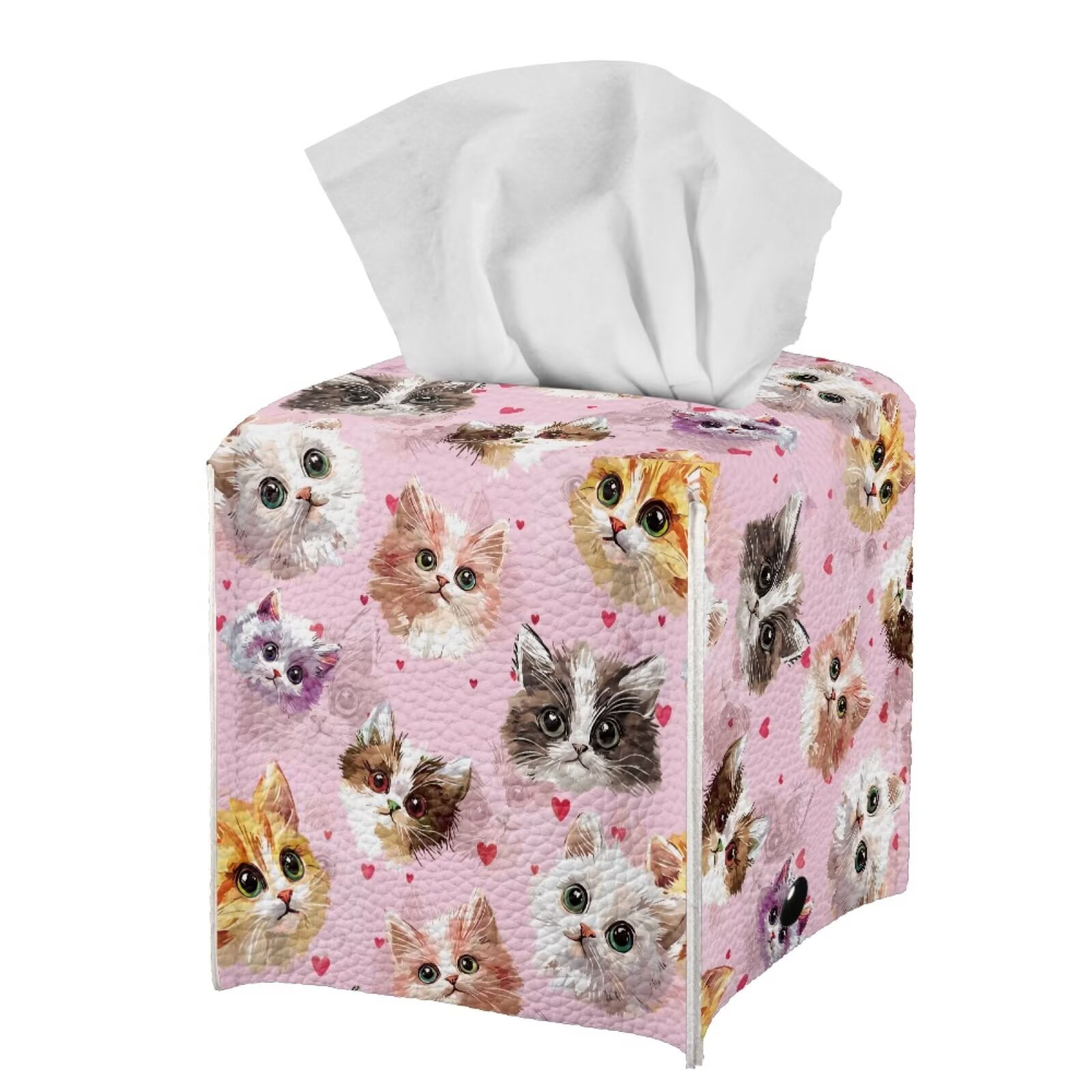 FUIALDOLG PU Leather Tissue Box Cover Square with Bottom Belt, Cute ...