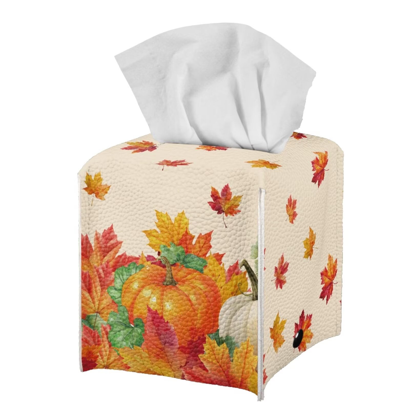 FUIALDOLG PU Leather Tissue Box Cover Square with Bottom Belt, Orange ...