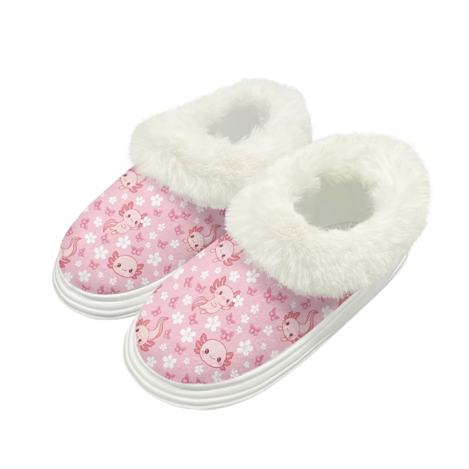 FUIALDOLG Pink Axolotl Floral Print House Slippers for Women Indoor ...