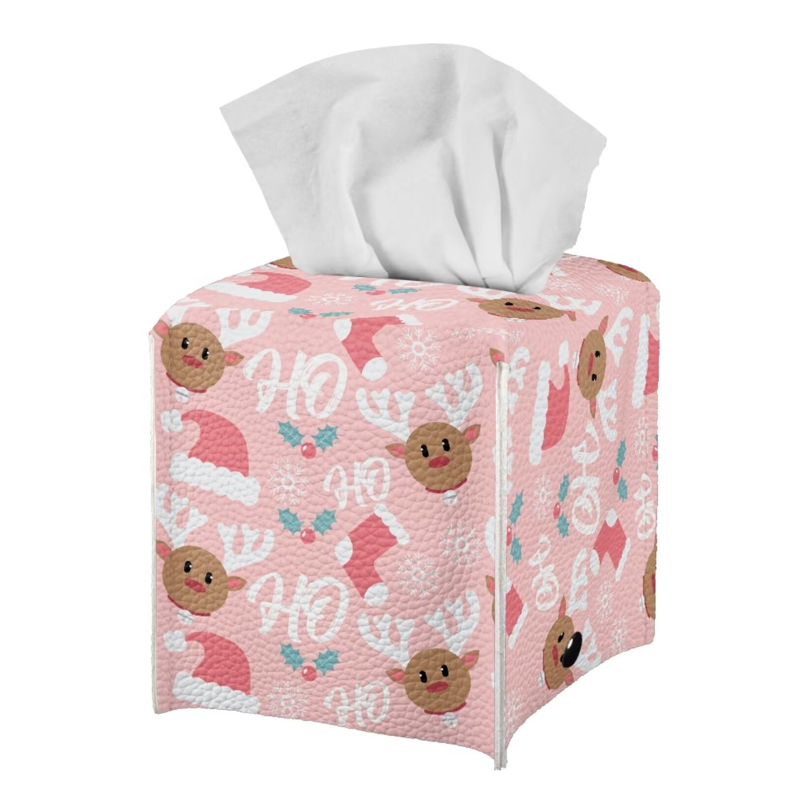 FUIALDOLG Pink Christmas Elk Tissue Box Cover Square, Waterproof Tissue ...