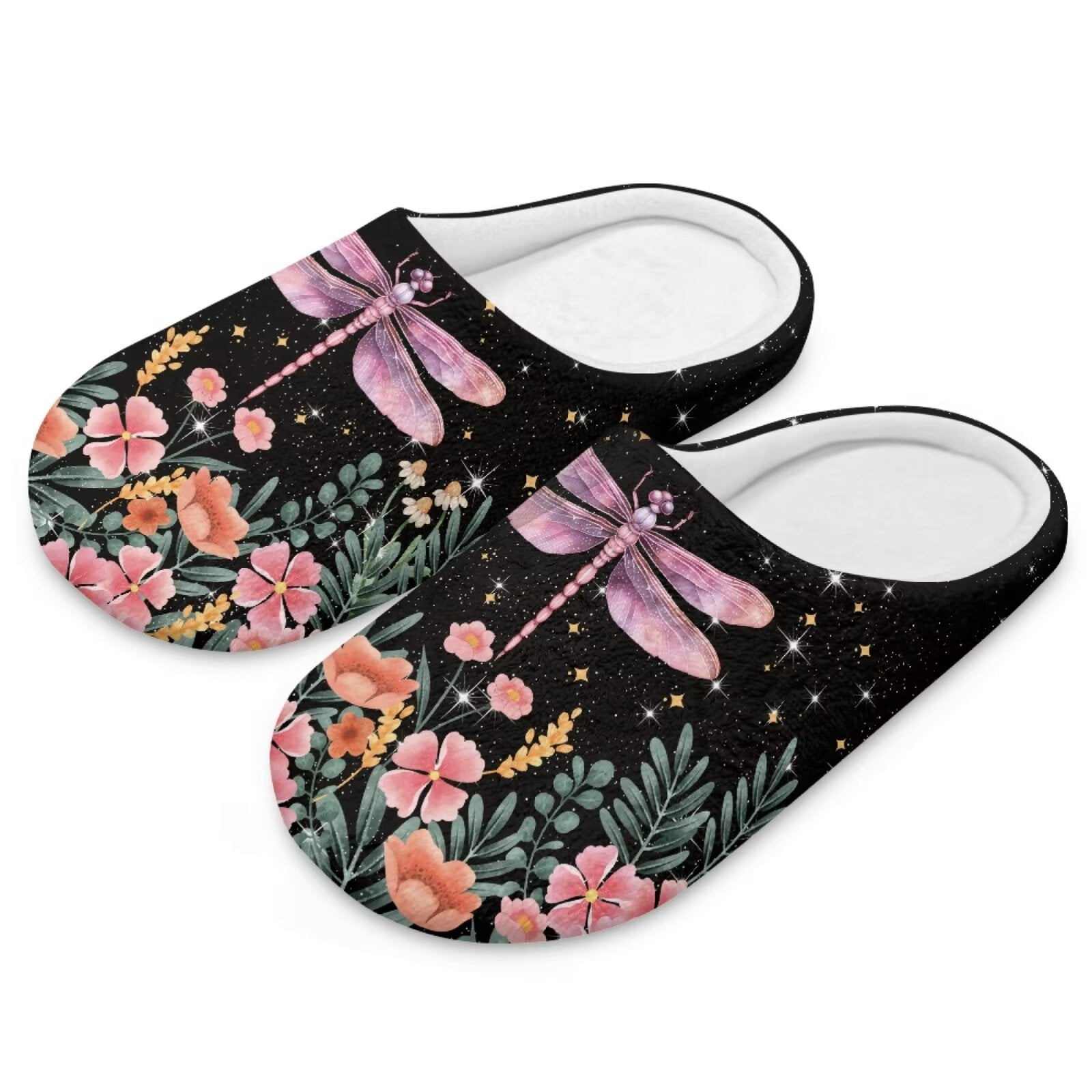 FUIALDOLG Pink Dragonfly Flower Print Slippers for Women Japanese Style ...
