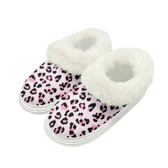 FUIALDOLG Pink Leopard Print Women's House Slippers Platform Thick Sole ...