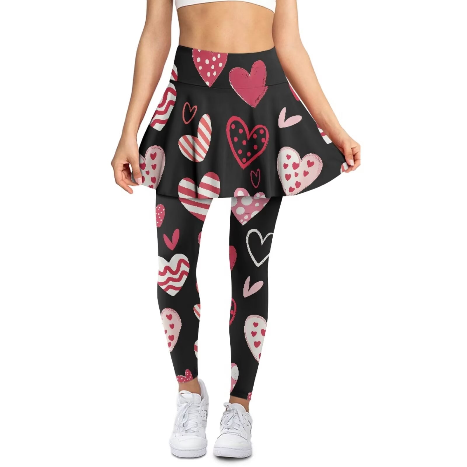 FUIALDOLG Pink Love Heart PatternSkirt with Leggings for Women ...