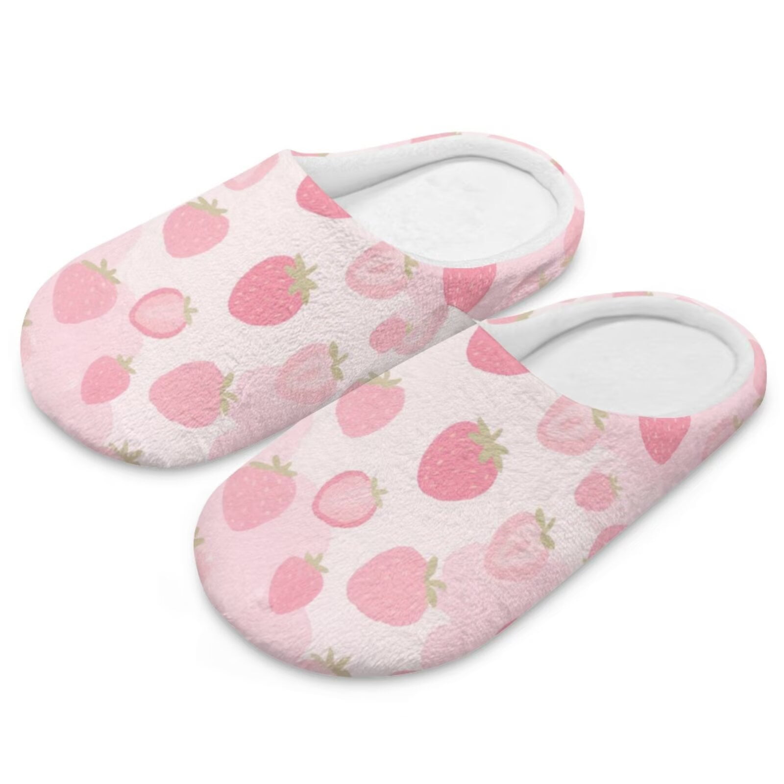 FUIALDOLG Pink Strawberry Print House Slippers for Women Comfortable ...