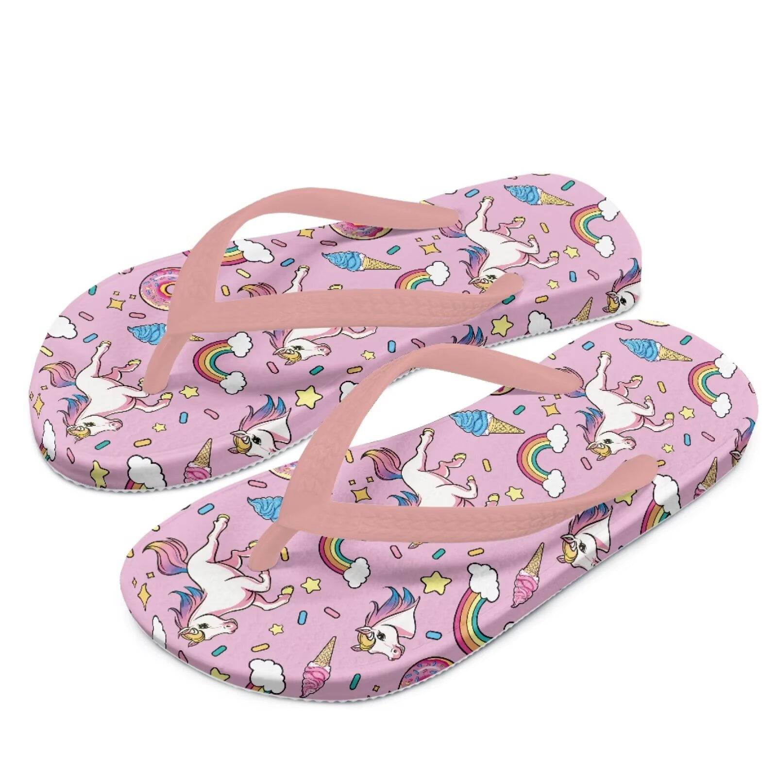FUIALDOLG Rainbow Horse Pink Print Flip Flop Sandal Water Shoes - Beach ...