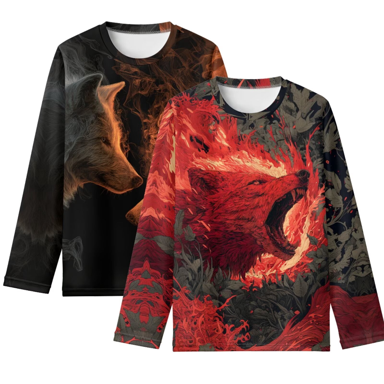 FUIALDOLG Red Flame Wolf 2 Pack Girls' Long Sleeve Tees 9-10 Years Crew ...