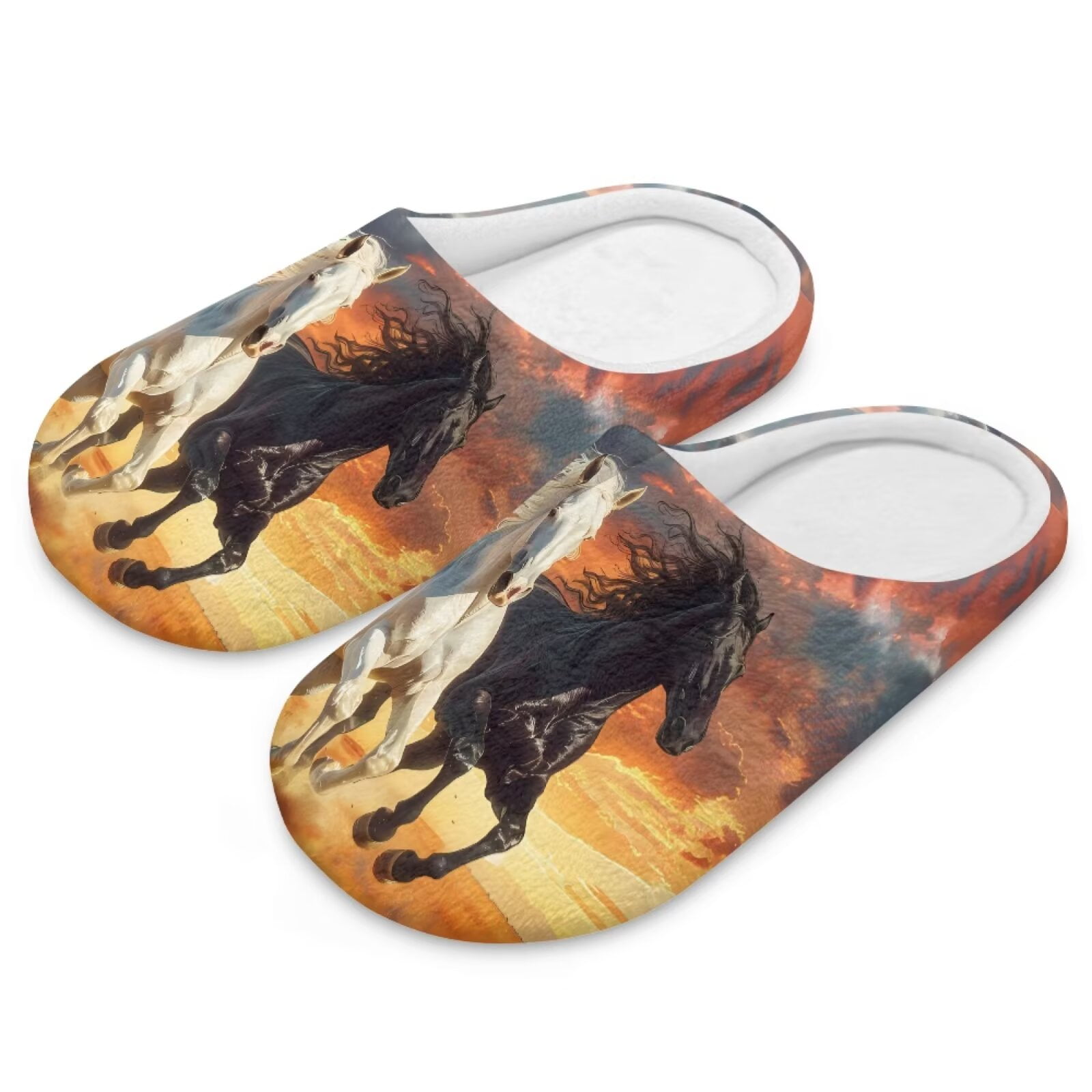 FUIALDOLG Running Horses Print House Slippers for Women Comfortable Non ...