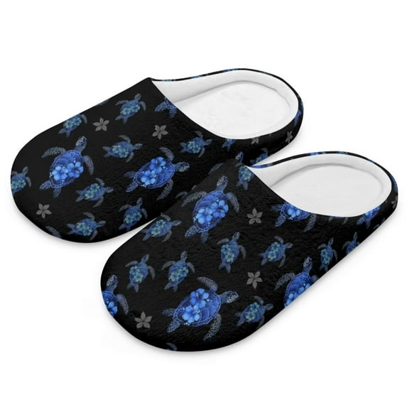 FUIALDOLG Slippers for Women Indoor Blue Sea Turtle Flower Print House ...