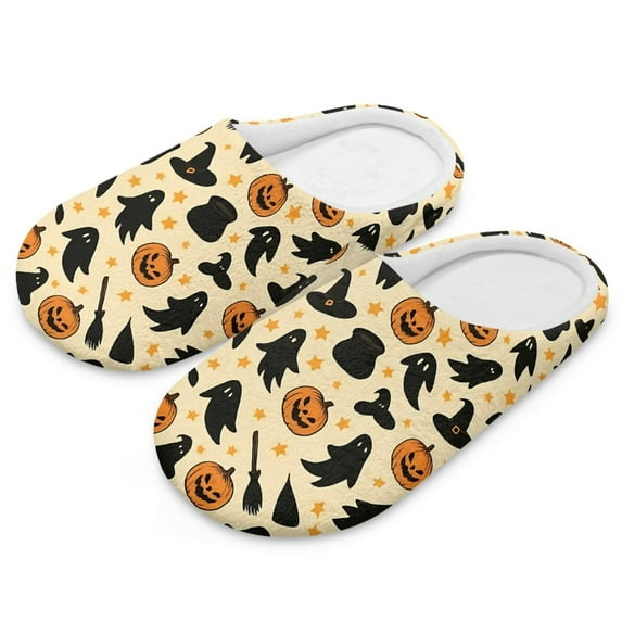 FUIALDOLG Slippers for Women Indoor Halloween Ghost Pumpkin Print House ...