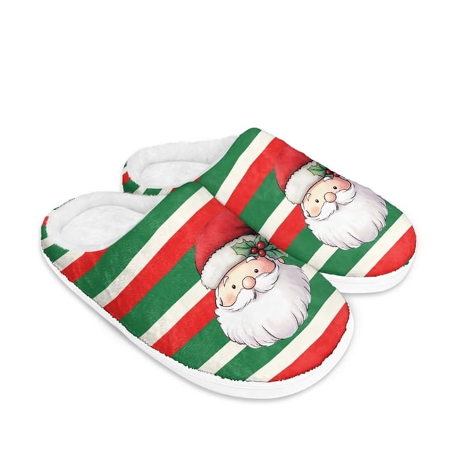 FUIALDOLG Slippers for Women Warm Slip-on Santa Claus Printed Slipper ...