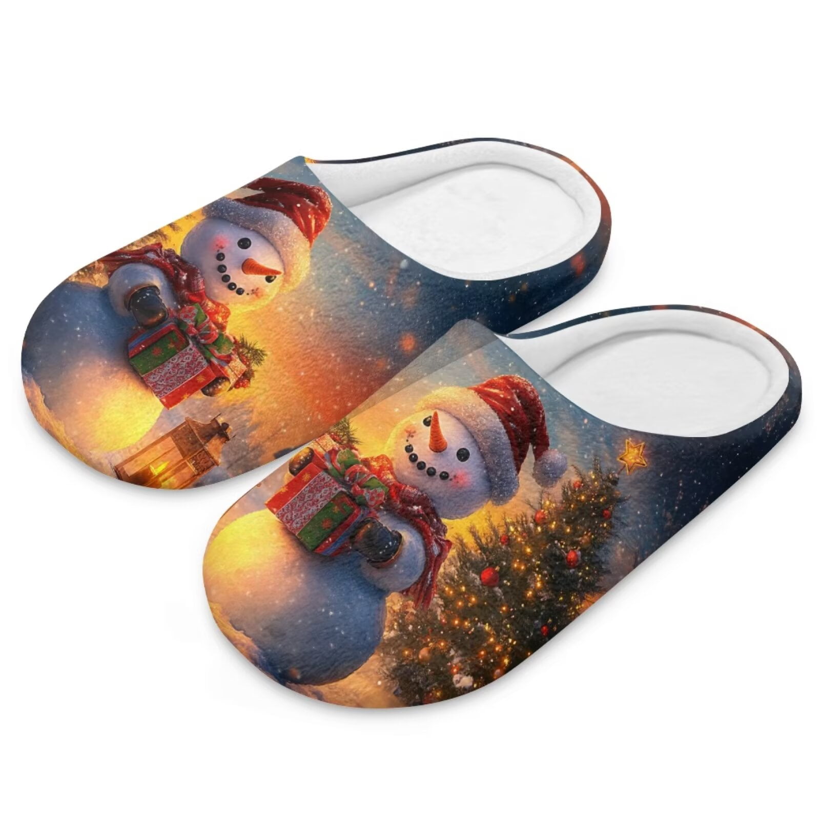 FUIALDOLG Snowman Gift Print Christmas House Slippers for Woman ...