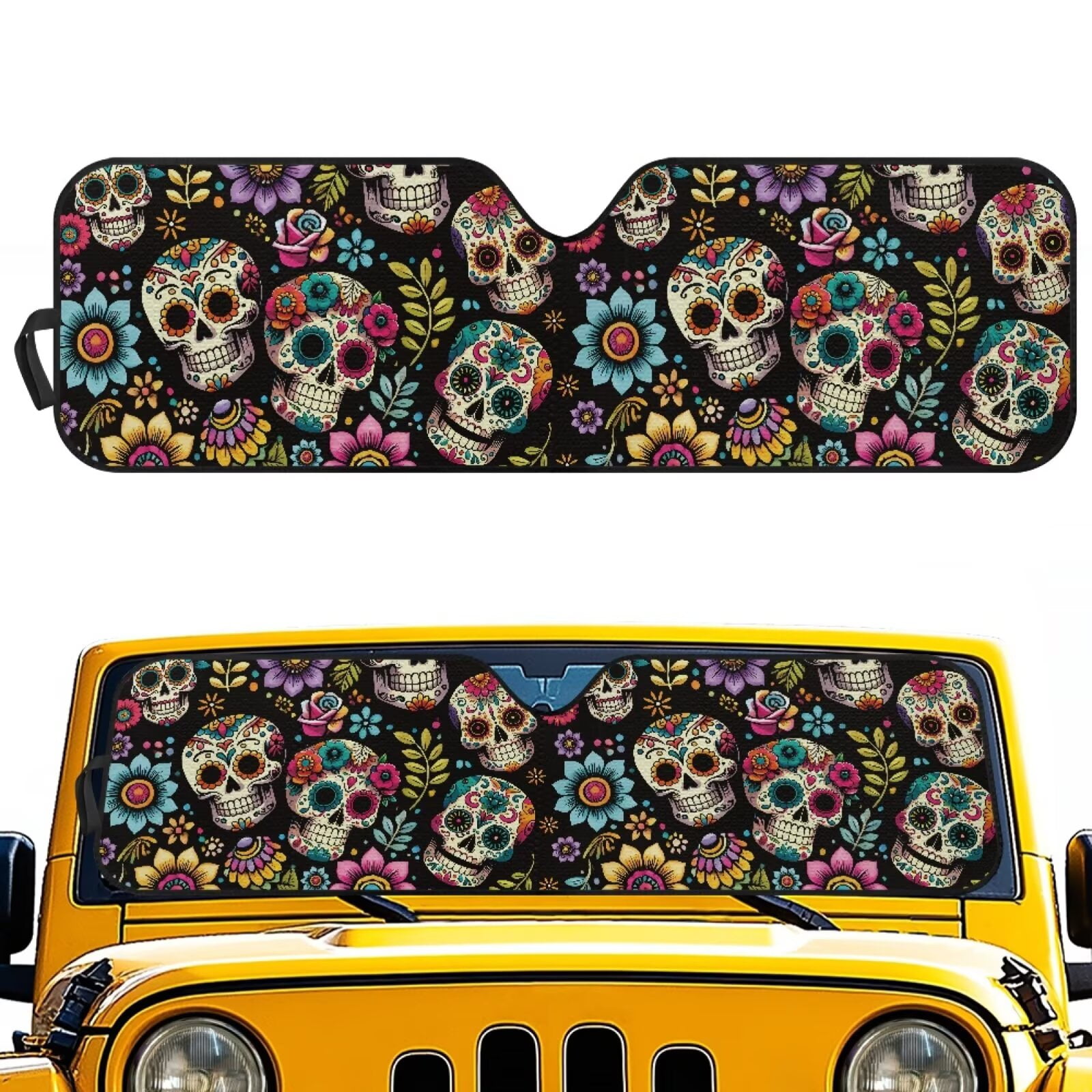 FUIALDOLG Sugar Skull Flower Universal Windshield Sun Shade for Car ...