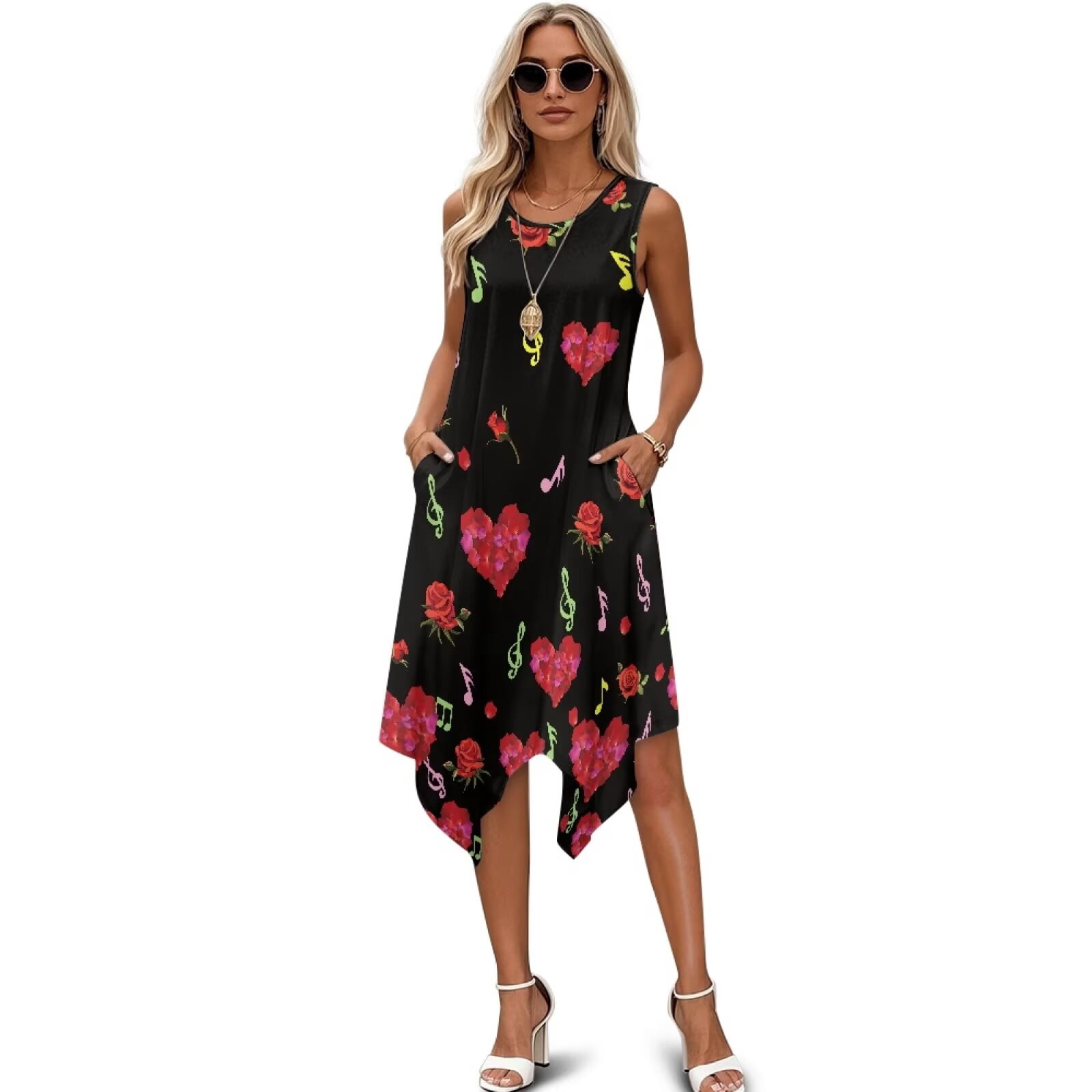 FUIALDOLG Summer Sleeveless Dress for Women Music Notes Tank Dresses ...