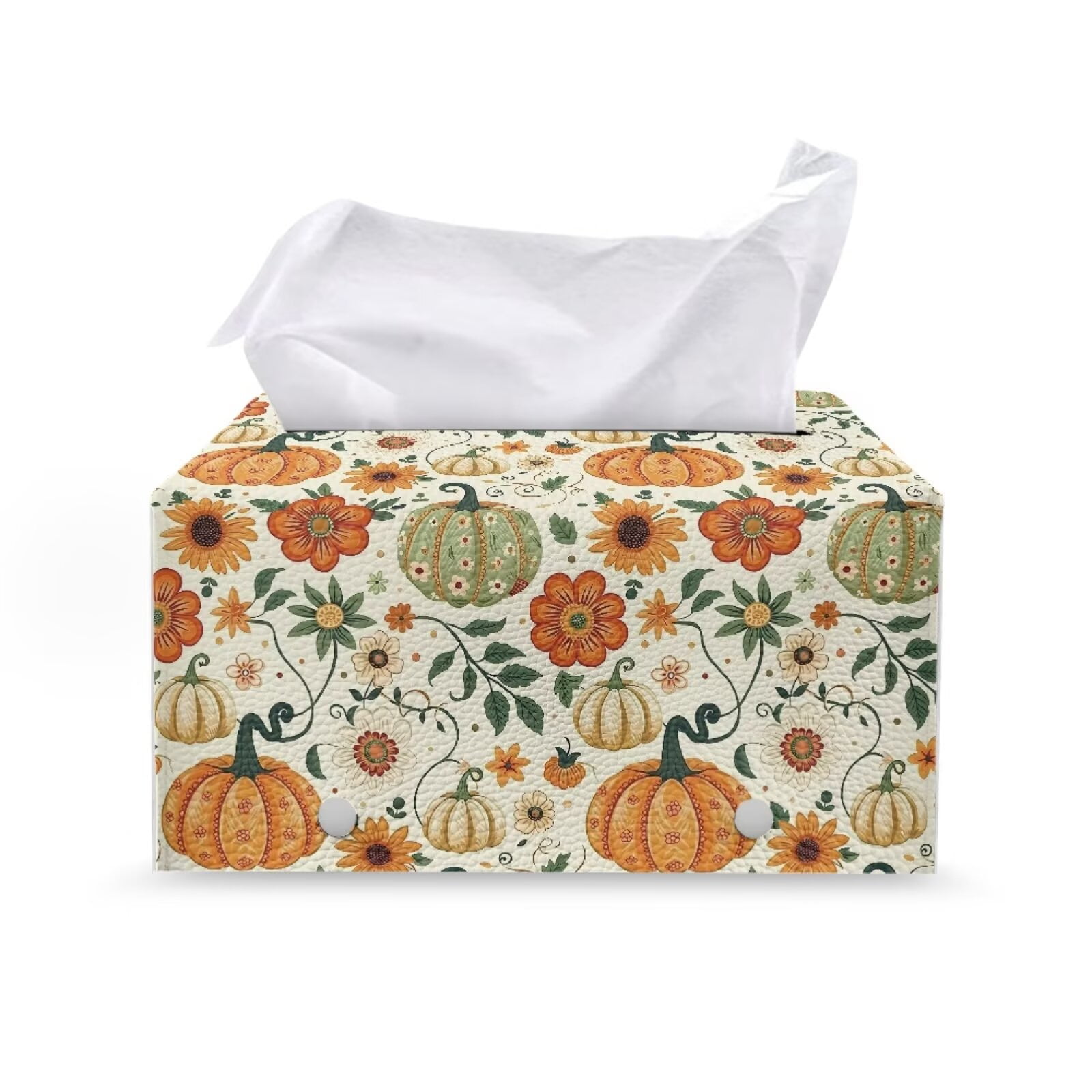 FUIALDOLG Tissue Box Cover Rectangle, Thanksgiving Pumpkin Floral PU ...