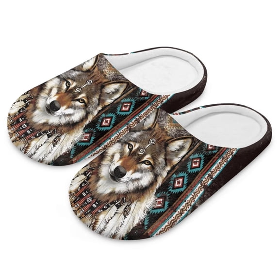 FUIALDOLG Tribal Wolf Print House Slippers for Women Comfortable Non ...