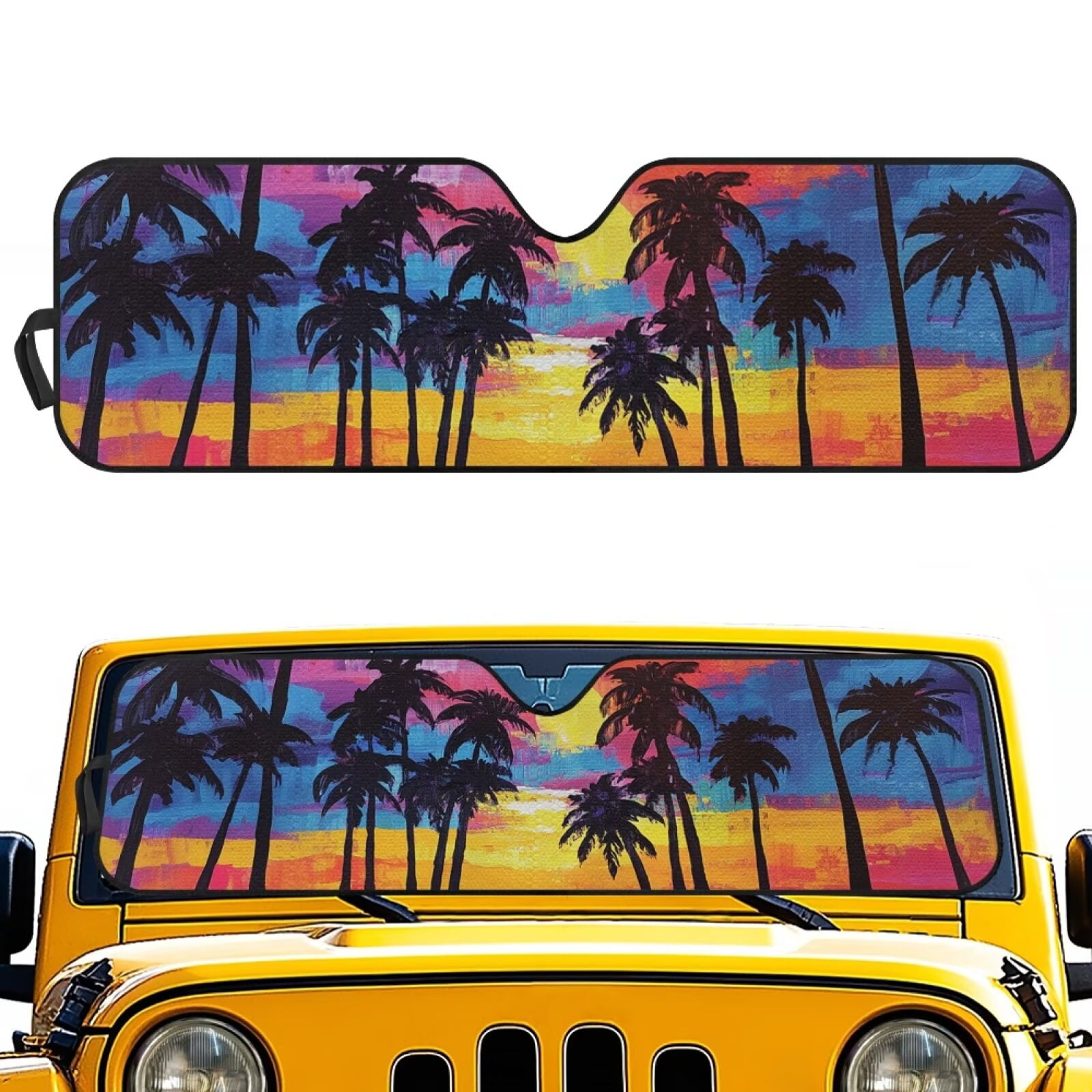 FUIALDOLG Watercolor Palm Trees Print Car Windshield Sun Shade Block UV ...