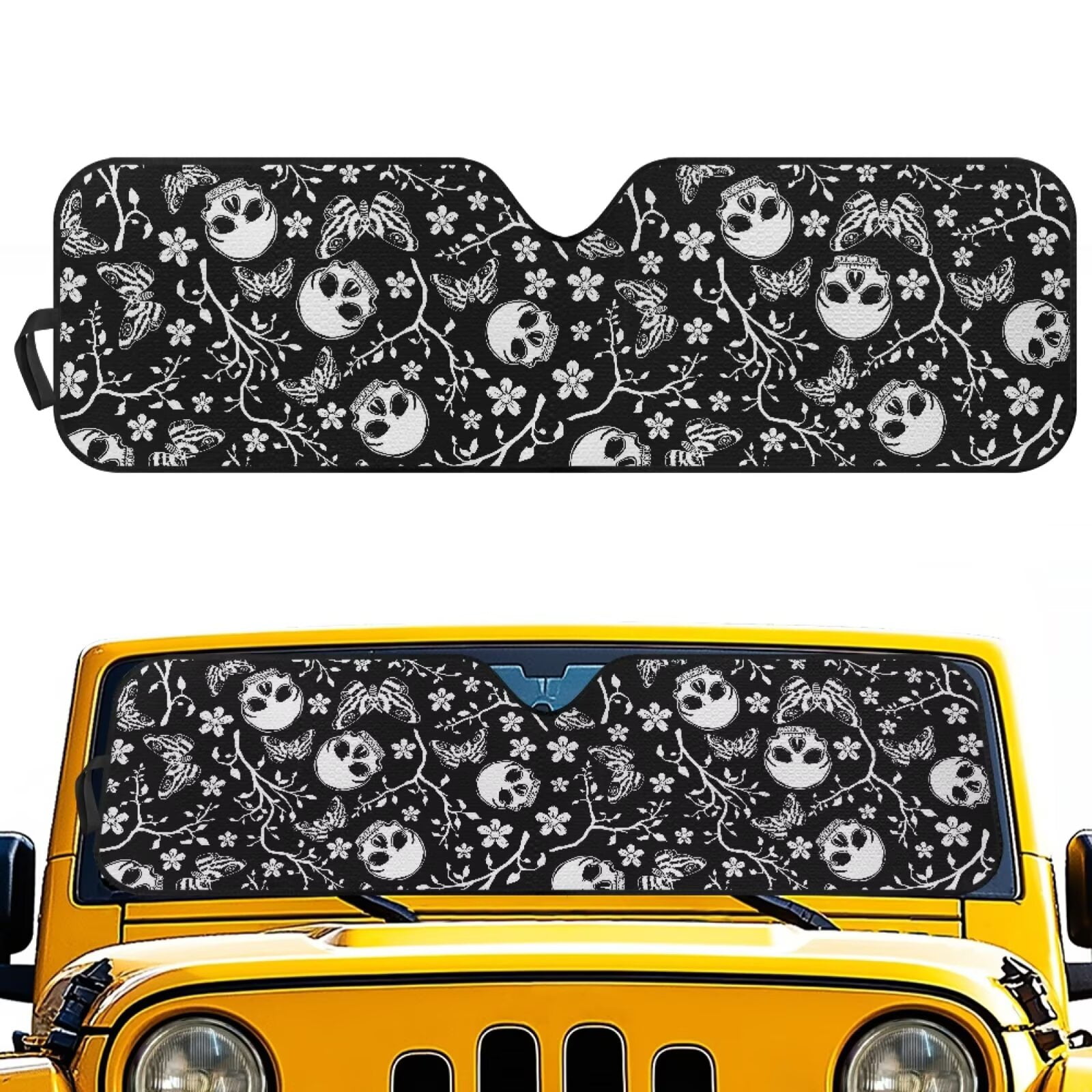 FUIALDOLG White Skull Floral Windshield Sun Shade for Car Off-road ...