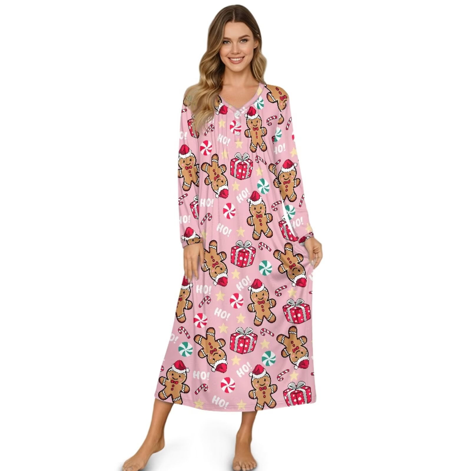 FUIALDOLG Winter Nightgowns for Women Christmas Button Down Long Sleeve ...